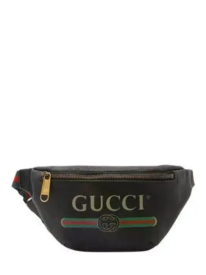 Gucci 2000-2015 Small Grained Calfskin Web Logo Belt Bag Black
