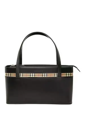 Burberry 2000-2017 House Check Canvas Trimmed Leather Handbag - Black