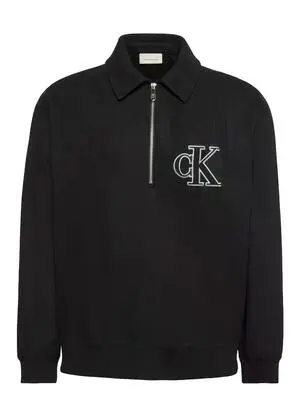 Calvin Klein Embroidered Half-zip Rib-knit Sweater - Black