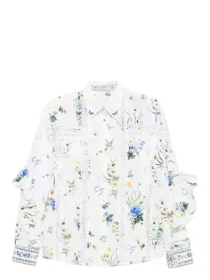 Camilla Floral Print Ruffled Shirt - White