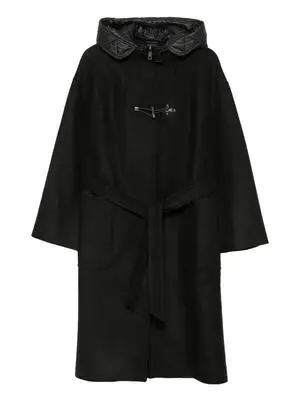 FAY Belted Hooded Coat - Black