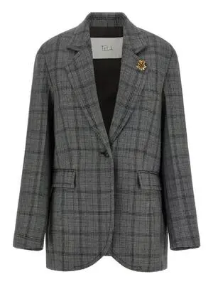 TELA Prince Of Wales Brooch-detail Blazer - Grey