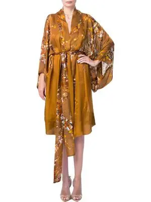 M.MARQUISE Floral Print Silk Midi Dress - Brown
