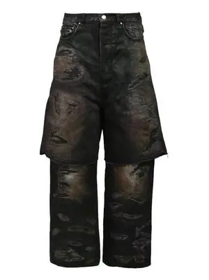 FILTH Layered Distressed Denim Shorts - Black