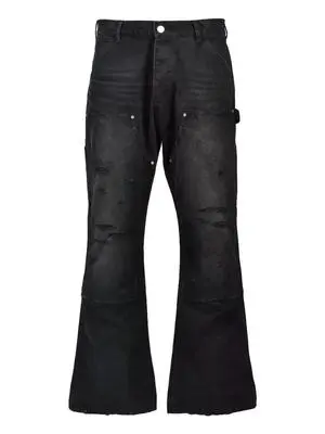 FILTH Distressed Panelled Flared Jeans - Black