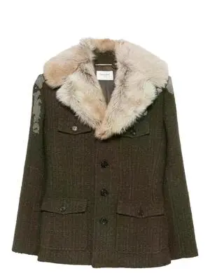 Saint Laurent Faux-fur Collar Textured Jacket - Green
