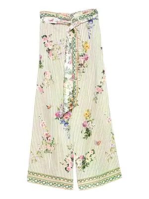 Camilla Floral Print Belted Palazzo Pants - White
