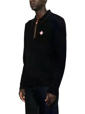 Casablanca Waffle Knit Zip-up Sweater - Black