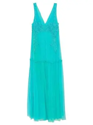 Alberta Ferretti Lace-appliqué Tiered Maxi Dress - Blue