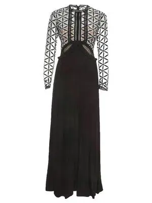 SELF-PORTRAIT Guipure Lace Pleated Maxi Dress - Black