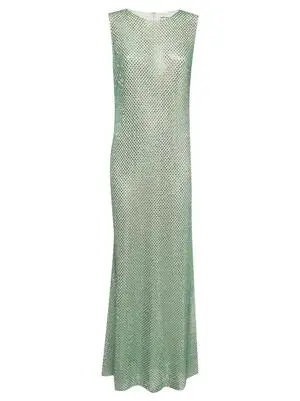 SELF-PORTRAIT Crystal-embellished Mesh Midi Dress - Green