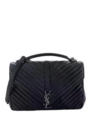 Saint Laurent Monogram College Bag Matelasse Chevron Leather Large Shoulder Bag - Black