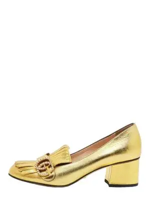 Gucci Gg Marmont Metallic Fringe Block Heel Pumps - Gold