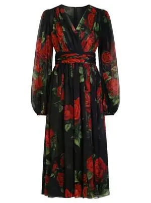 DOLCE & GABBANA Dolce & Gabbana Rose-Print Chiffon Midi Dress