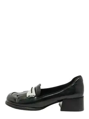 PRADA Prada Black Leather Fringe Loafers With Silver-Tone Hardware