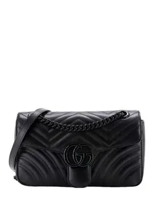 Gucci Gg Marmont Flap Bag Matelasse Leather Small Crossbody Bag - Black