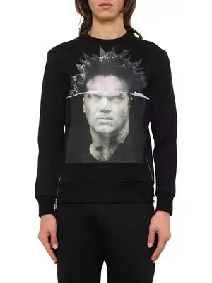 Neil Barrett Graphic-print Zip-detail Crew Neck Sweater - Black