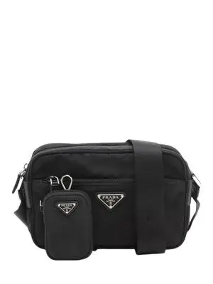 Prada Saffiano Trimmed Tessuto Camera Bag - Black