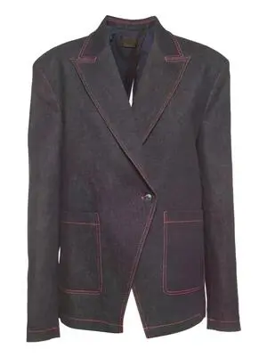 LEO LIN Open-back Asymmetric Denim Blazer With Contrast Stitching - Blue