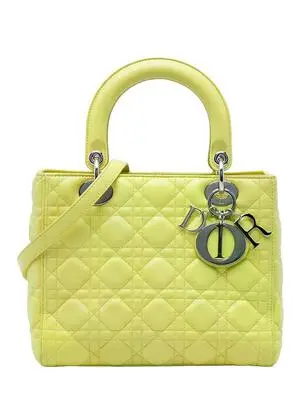 Dior 2015 Medium Lambskin Cannage Lady Satchel - Yellow