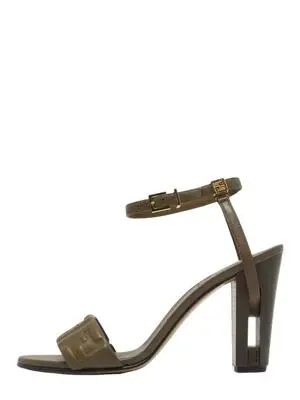 FENDI Fendi Embossed FF Logo Ankle Strap Block Heel Sandals