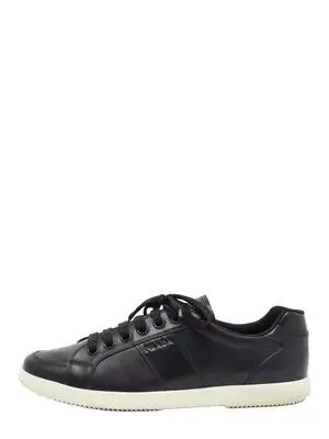 PRADA Prada Calf Leather Logo Debossed Lace Up Sneakers