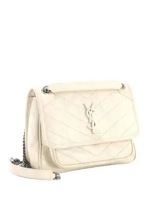 Saint Laurent Niki Chain Flap Bag Matelasse Chevron Leather Baby Shoulder Bag Neutrals
