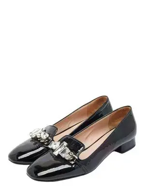 MIU MIU Miu Miu Black Patent Leather Crystal Embellished Loafers