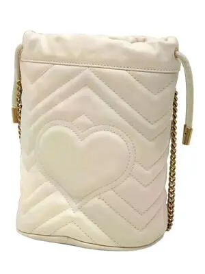 Gucci Small Gg Marmont Matelasse Calfskin Bucket Bag - White