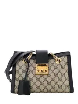 Gucci Gucci Padlock Chain Tote GG Coated Canvas Small Shoulder Bag Black