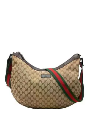 Gucci Gg Canvas Web Half Moon Crossbody Bag - Neutrals