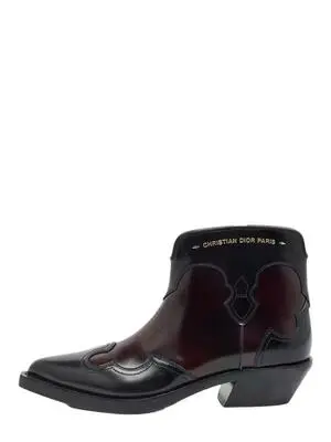 Dior Burgundy Leather Western Ankle Boots - Red