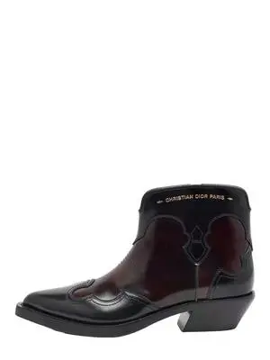 DIOR Christian Dior Burgundy Leather Western Ankle Boots