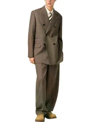 AMI Paris Double-breasted Houndstooth Wool Blazer - Brown