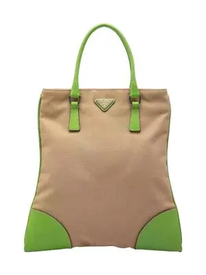 Prada Canapa Tote Bag With Leather Trim - Green