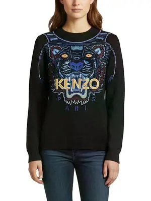 Kenzo Tiger Embroidered Crew Neck Sweater - Black