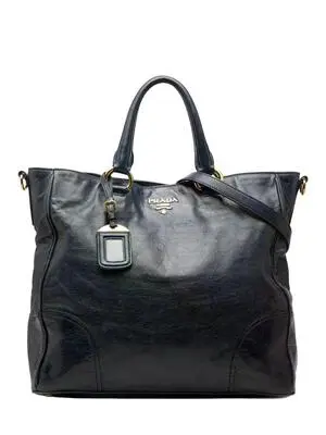 Prada Vitello Shine Convertible Tote Satchel - Blue