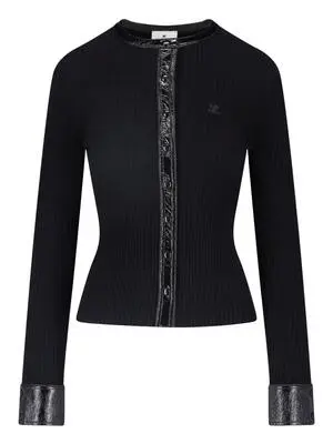 COURREGES Courrèges Ribbed Cardigan With Vinyl Detailing Black