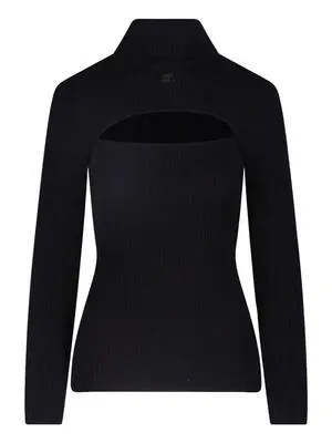 COURREGES Ribbed Cut-out High Neck Sweater - Black