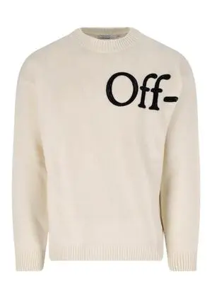 Off-White Bookish" Logo Crew Neck Sweater - Cream