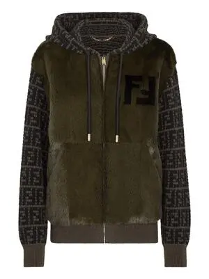 Fendi Bomber Jacket With Ff Motif And Mink Insert - Green
