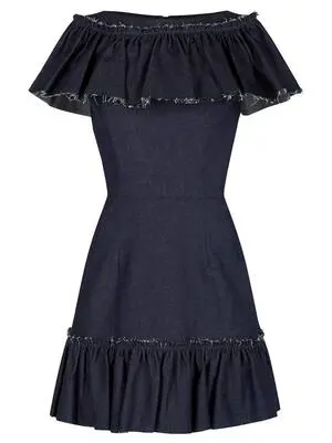 SHIKANZY Camelia Ruffle Dress In Japanese Denim - Blue