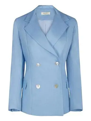 SHIKANZY Kamla Double Breasted Linen Blazer - Blue