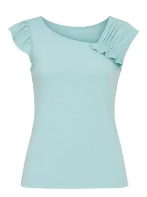 CONQUISTA Asymmetric Ruffle Sleeve Top - Blue