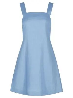 SHIKANZY Daisy A-line Linen Dress With Pockets And Adjustable Straps - Blue
