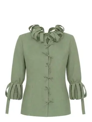 TAARACH & AMPERSAND Cocoon Blouse With Twisted Cords - Green