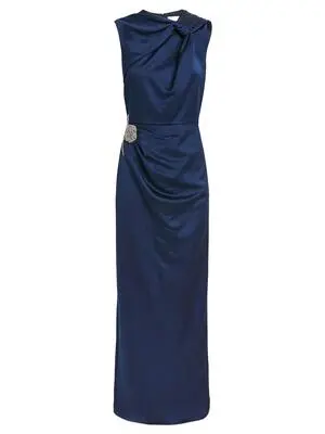 Erdem Embroidered Satin Pencil Gown - Navy