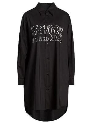 MAISON MARGIELA Cotton And Polyester Midi Shirt Dress With Logo Print - Black