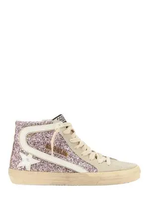 GOLDEN GOOSE High Top Glitter Leather Sneakers - Pink