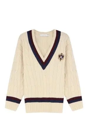 Zimmermann ZIMMERMANN Valiant Cable Knit Wool Sweater With Contrast Trim Beige